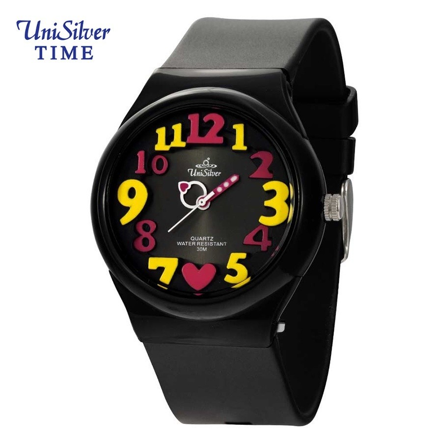 UniSilver TIME 6 O' HEARTS FLXY ROUND Women's Analog Two Colors/Black ...