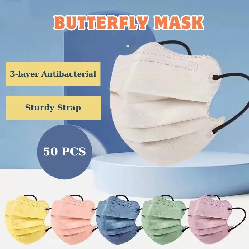 50pcs Butterfly Masks 3-Layer Dust Masks V-Mask Designed for UV ...