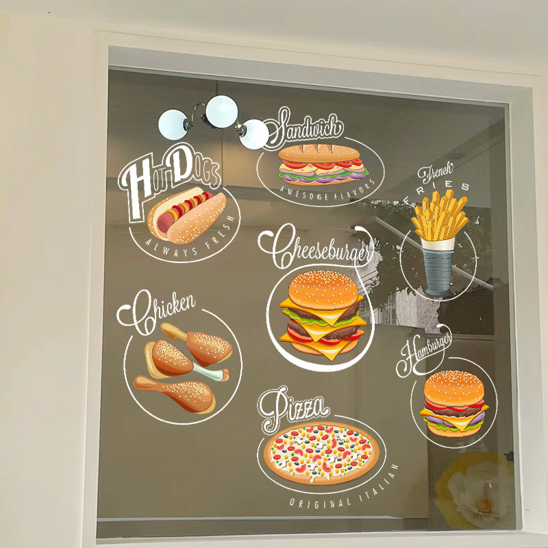 Burger Shop Glass Door Sticker Pizza Fries Fast Food Shop Window Glass ...
