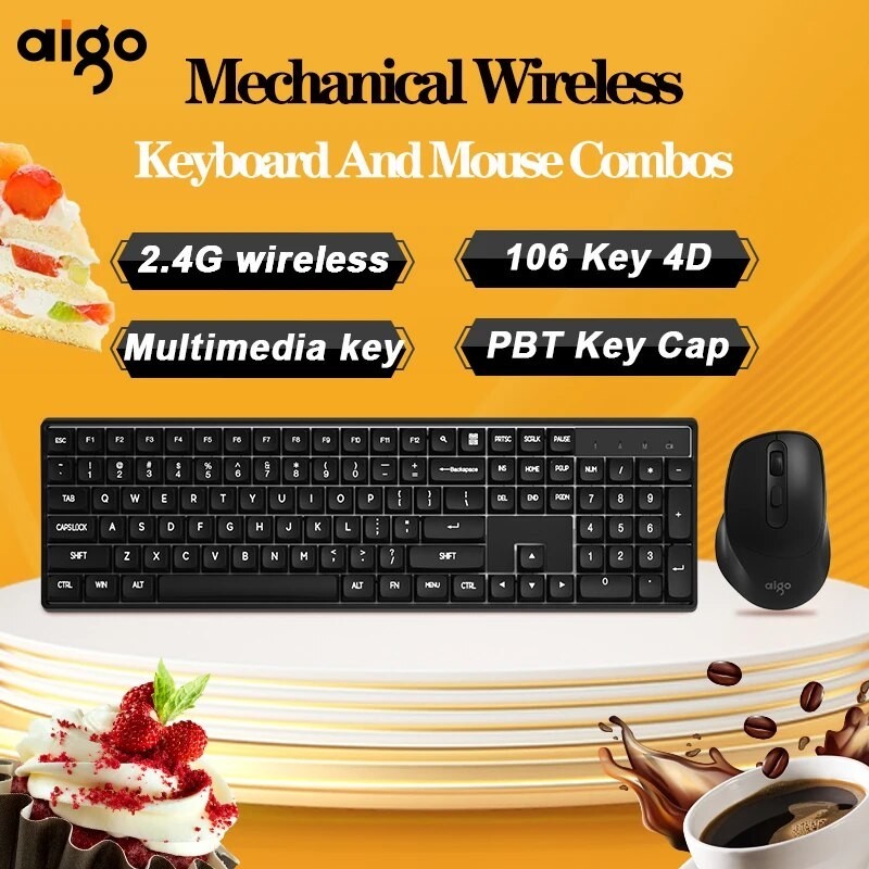 Aigo CK104 Mechanical Keyboard and Mouse Combos Red Switch Gaming 2.4G ...