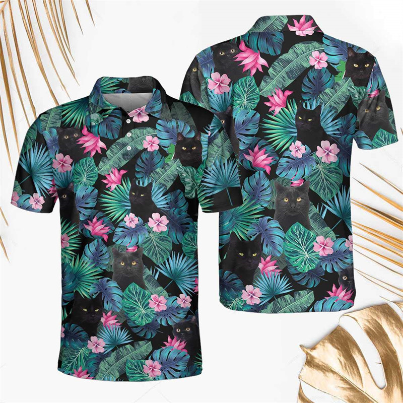 Golden Palm Leaves 3D Printed Polo Shirts For Men Clothes Luxury ...