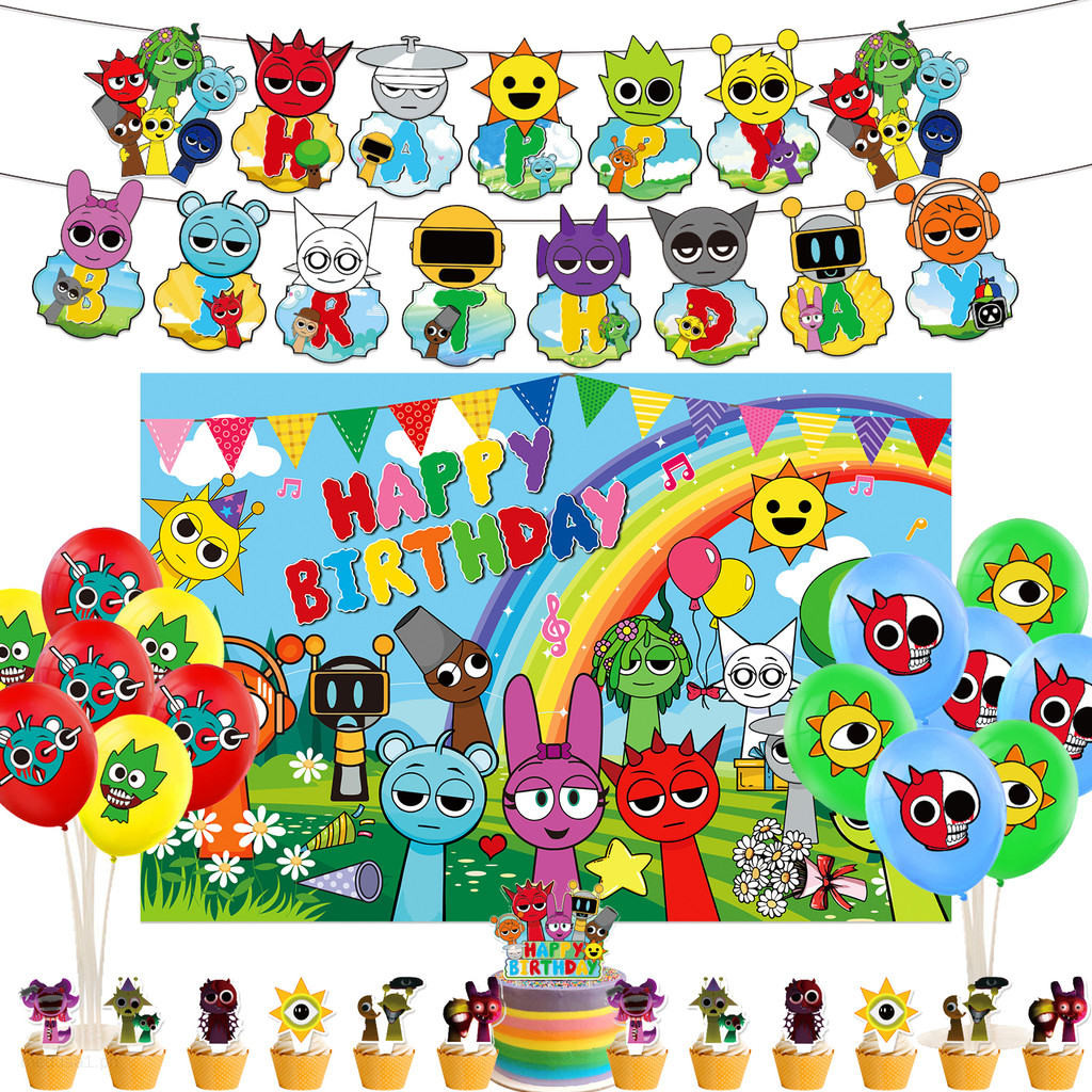 Incredibox Sprunki Theme Birthday Party Decoration Banner Backdrop ...