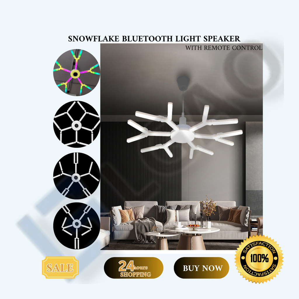 Bluetooth light speaker ceiling light multi color E27 RGB LED Snowflake ...
