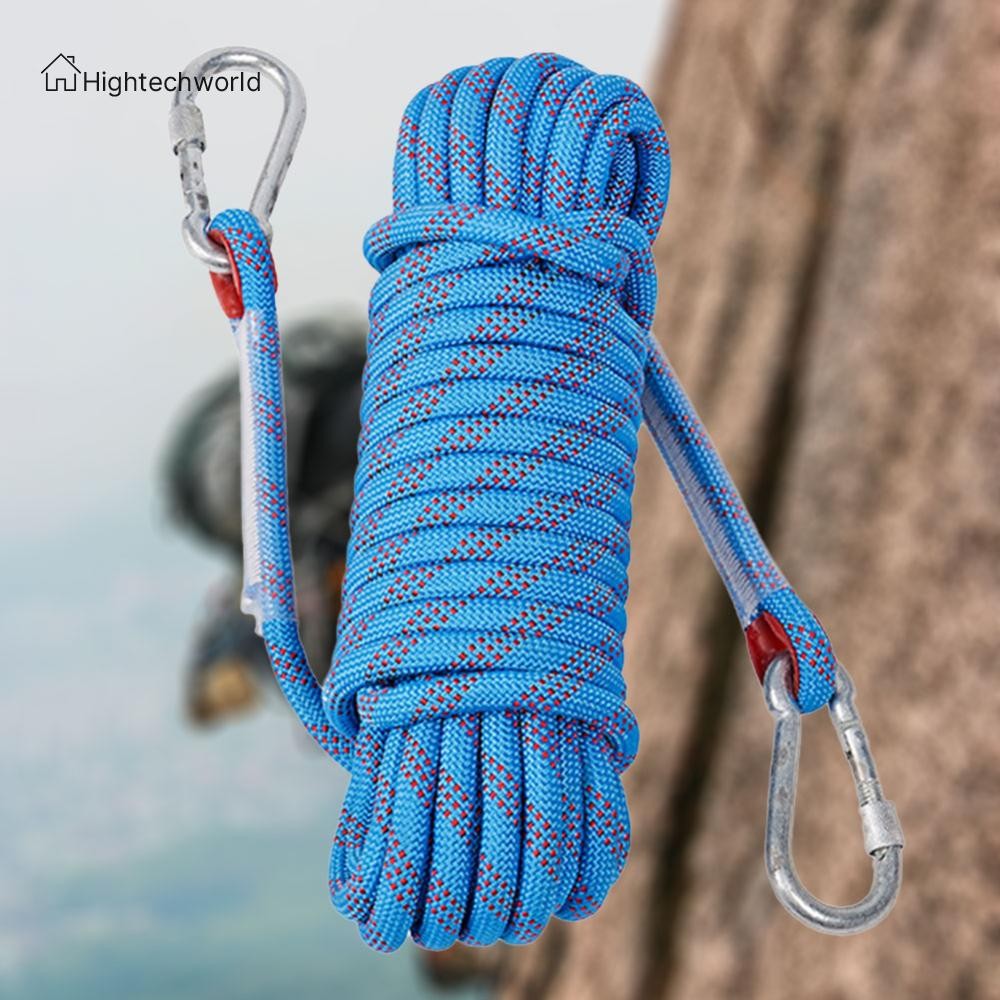 10mm Rock Climbing Rope with 2 Hooks Outdoor Static Rapelling Rope 10m/20m/30m Safety Life Rope ...
