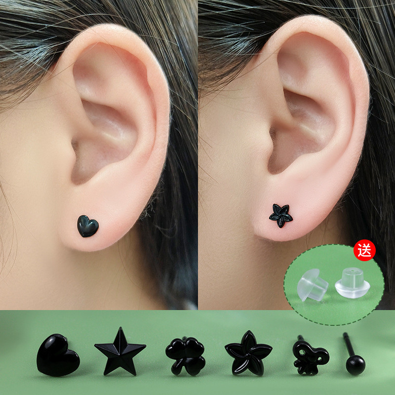 Daily Black Resin Mini Stud Minimalism Student Pentacle Stud ...