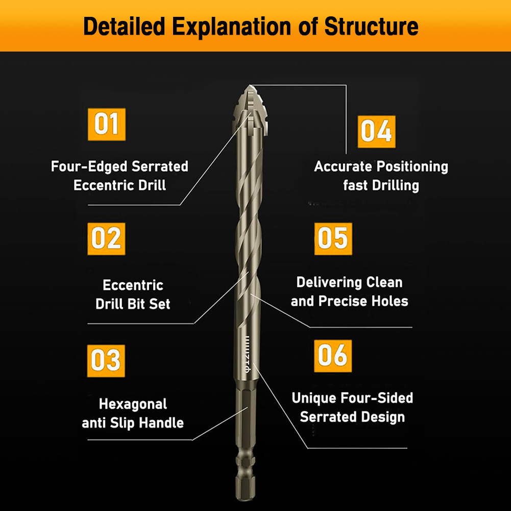 6PCS 4-Blade Saw Tooth Eccentric Drill Bit High-Strength Eccentric ...