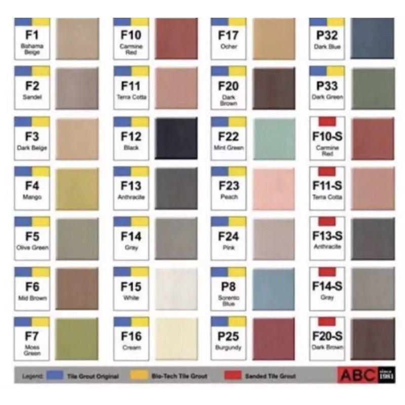 ABC ORIGINAL TILE GROUT 2KG ON EACH VARIETY OF COLORS | Shopee Philippines