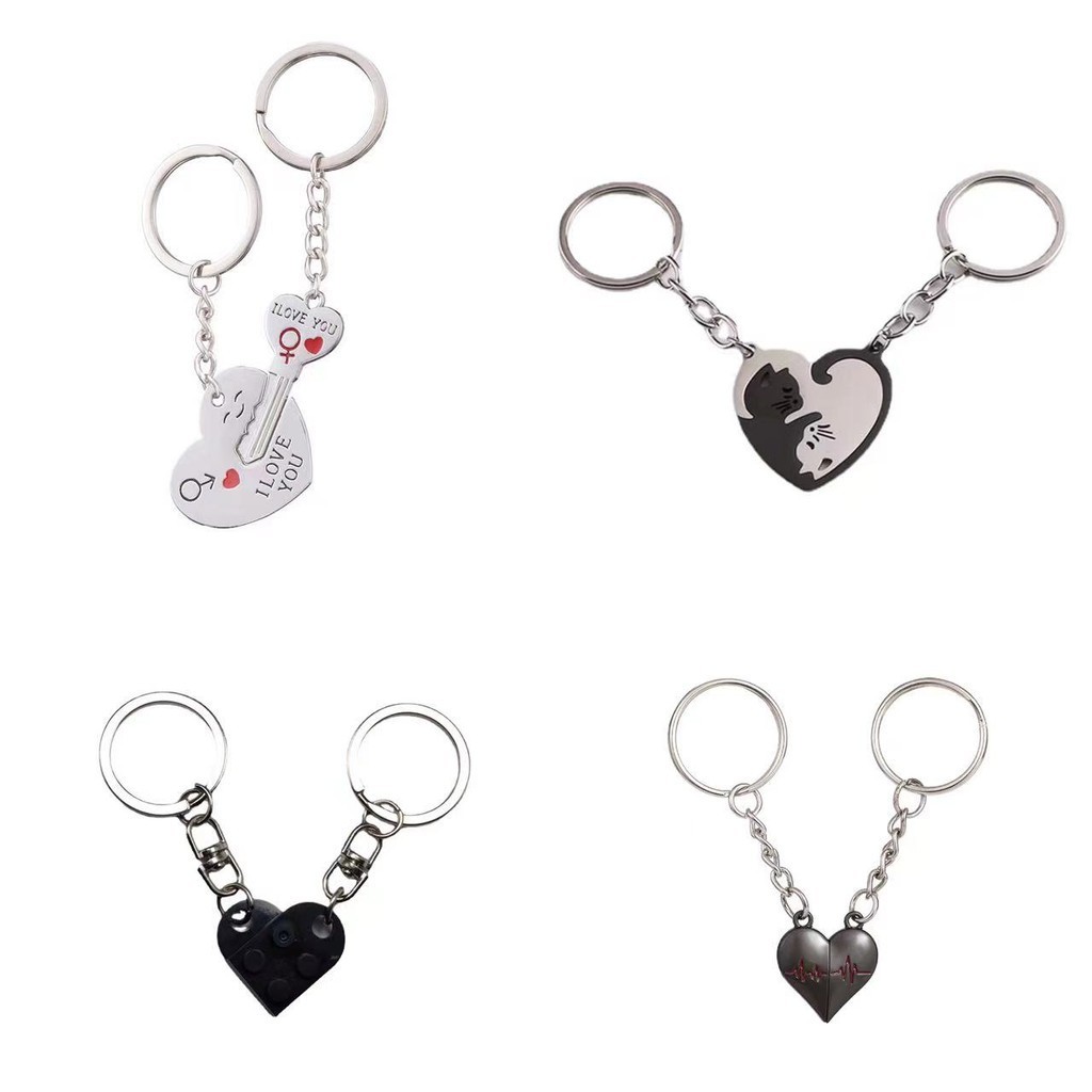 Creative Splicing Love Heart Key Magnetic Key Chain for Men Women ...