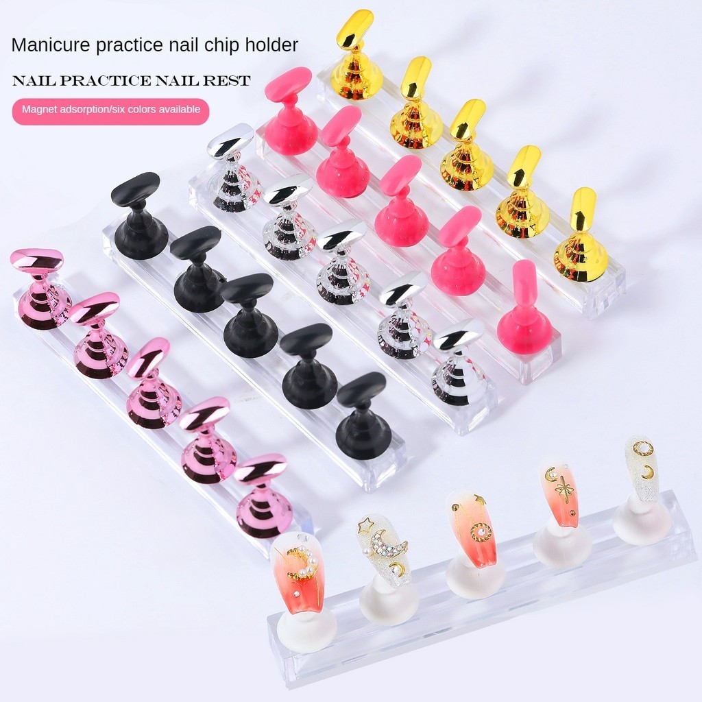 5-grid magnetic transparent false nail practice bracket / Japanese ...