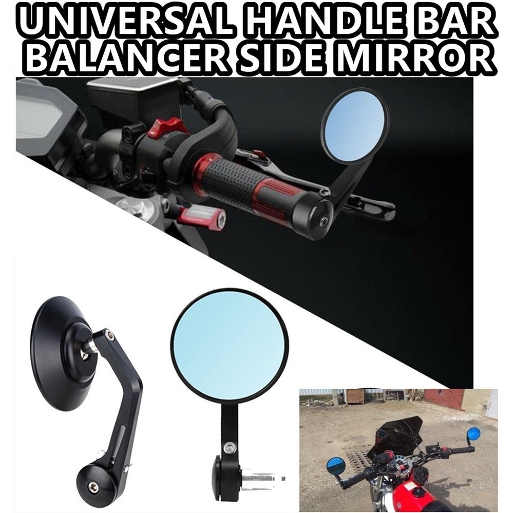 UNIVERSAL HANDLE BAR 22MM BALANCER 3 INCH SIDE MIRROR ROUND SHAPE CAFE ...