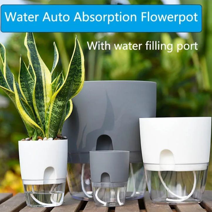 Water Inlet Self Watering Pot White Pots for Plants Indoor Outdoor ...