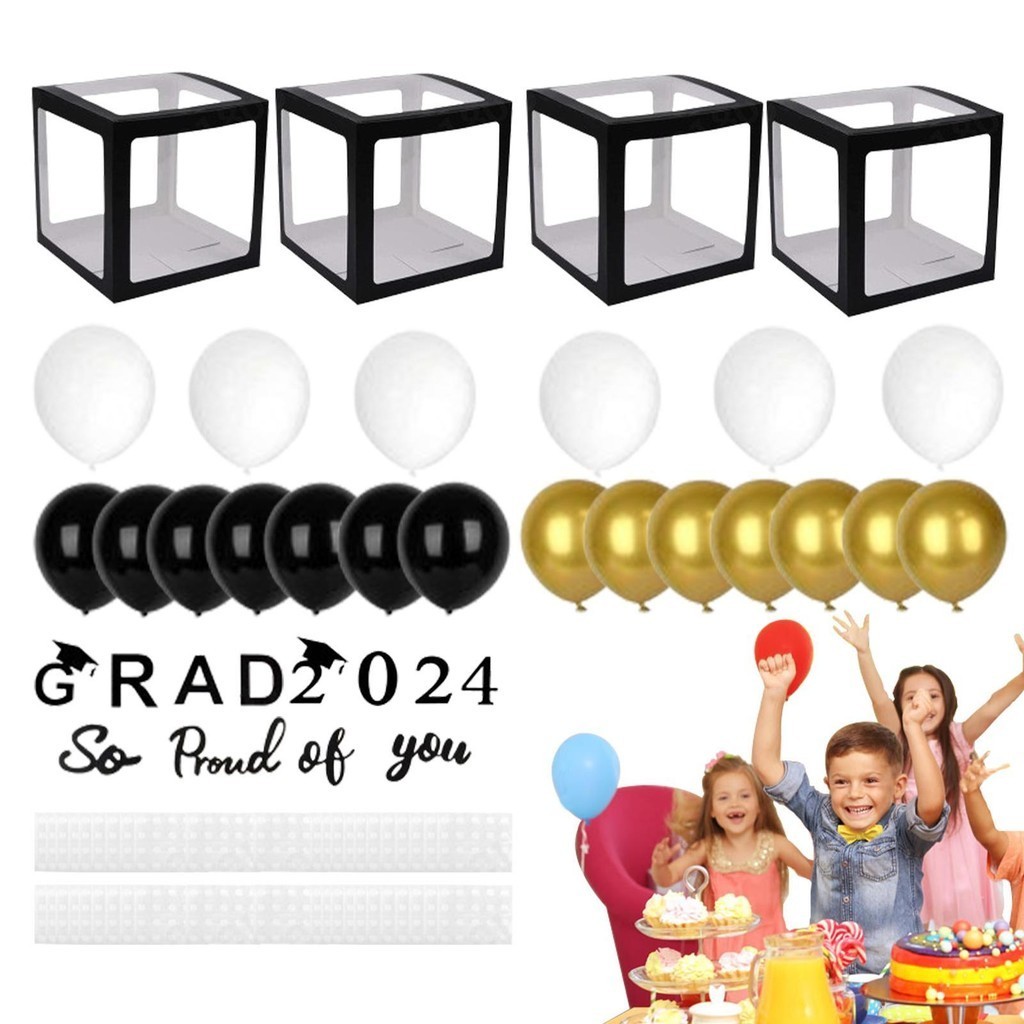 2024 Graduation Balloon Boxes Black Graduation Party Balloons Boxes ...