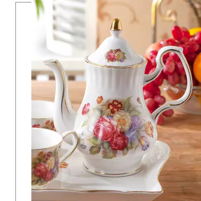 European Retro Floral Coffee Cup Set Ceramic Gilded Cup/Saucer/Teapot ...