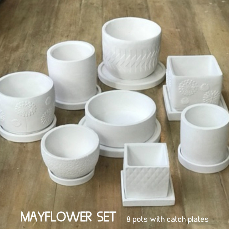 Concrete Pots for Plants - Mayflower Set ( 8 pots with 8 catch plates ...