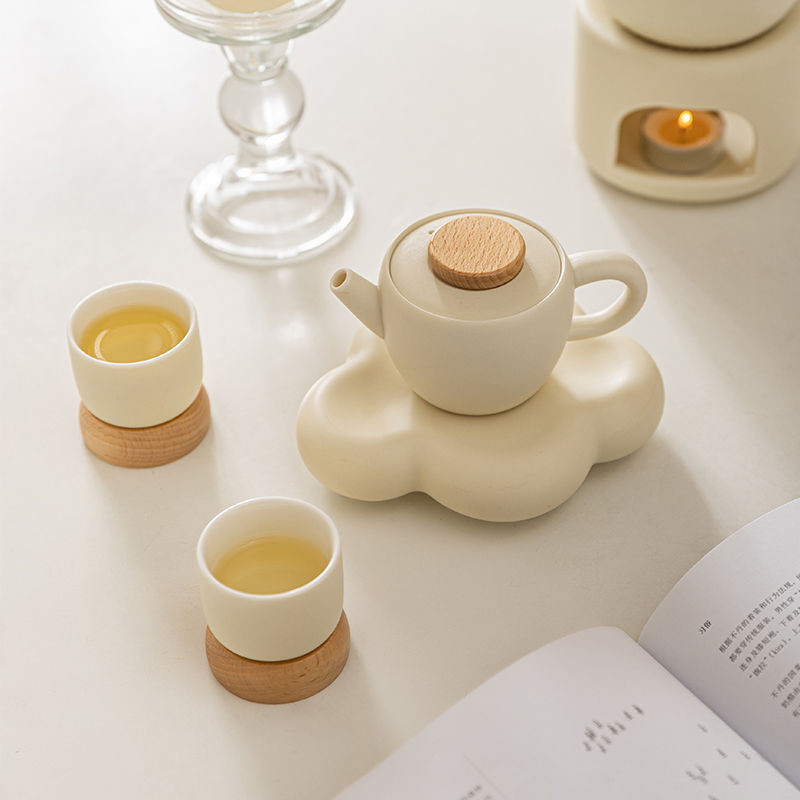 Molly Preferred Gentle Cream White Cloud Teapot Set Teapot Tea Candle ...