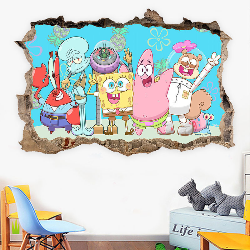 Cartoon Wall-Breaking SpongeBob Underwater World Living Room Bedroom ...