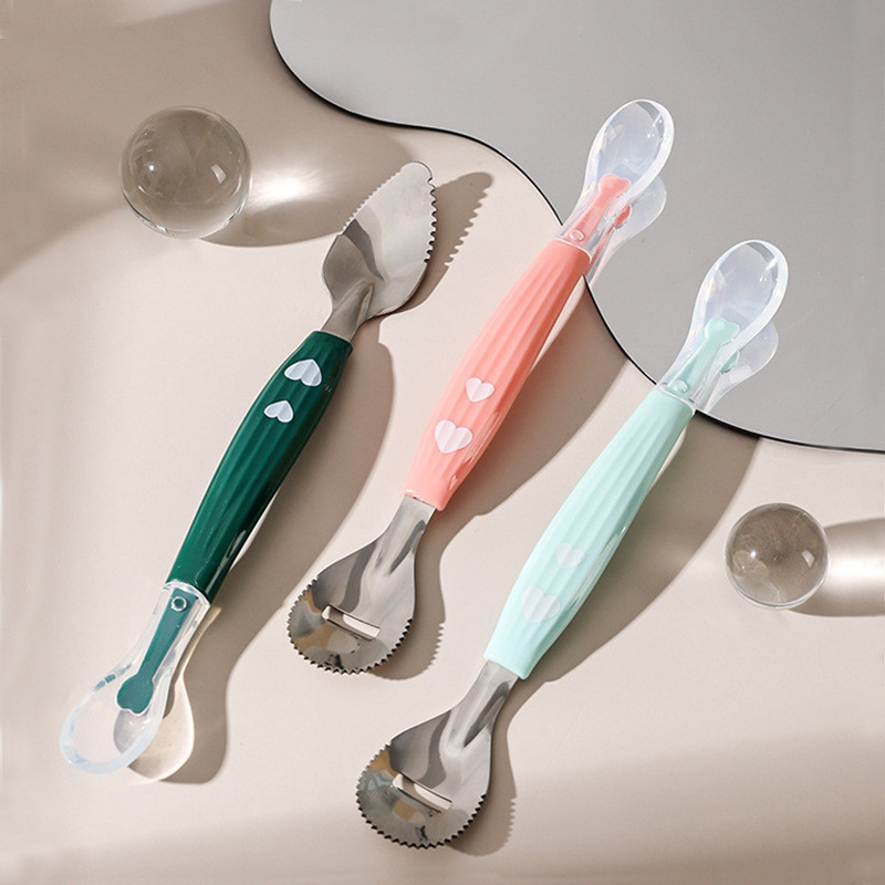 Double-Headed Mud Scraper Baby Fruit Puree Spoon Peelable Baby Solid ...
