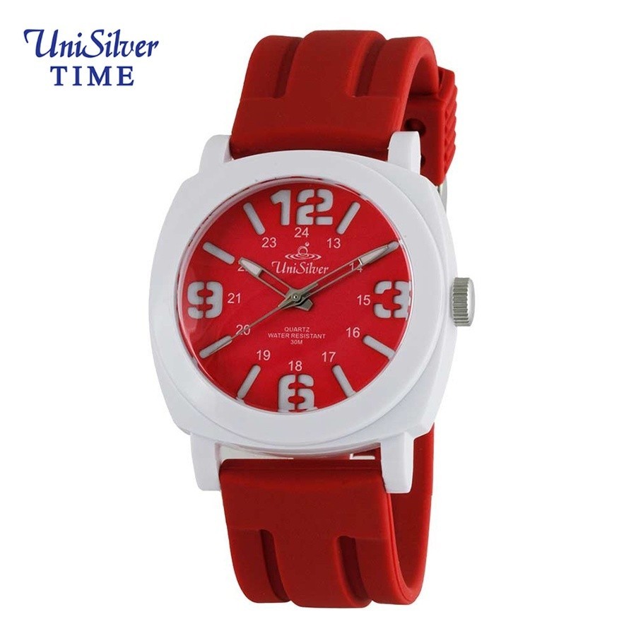 UniSilver TIME KONVEX STENCIL Men's Large Analog White/Red Rubber ...
