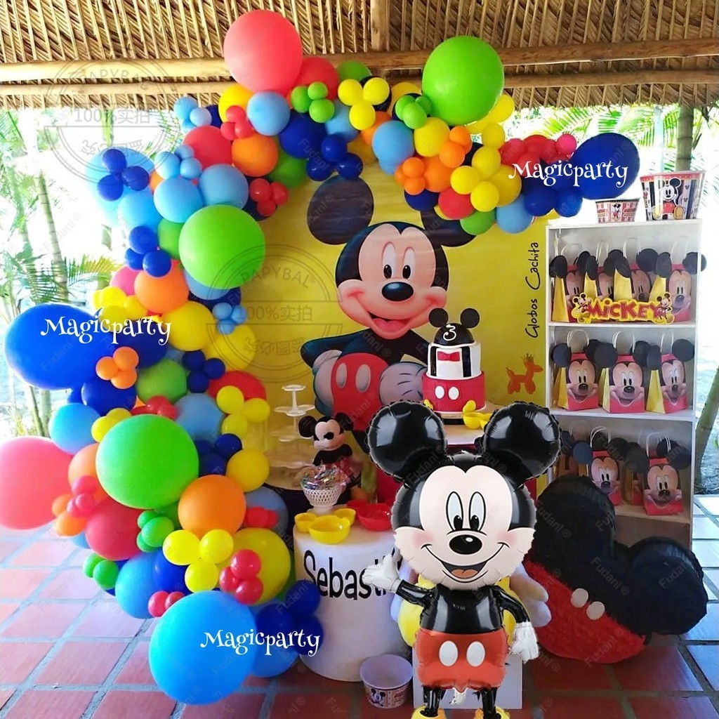 Mickey Mouse Balloons Arch Colorful Latex With Red Number Foil For Kids ...