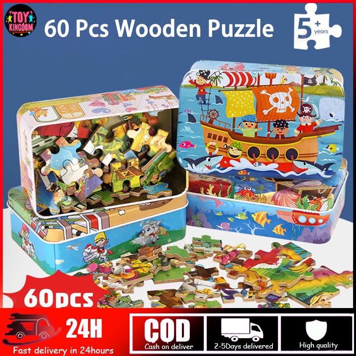 60 Piece Puzzle For Kids Adults Cartoon Wooden Puzzle With Iron Box ...