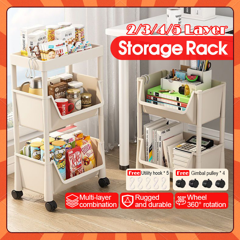 5 Layer Trolley Cart Organizer Storage Shelf Moving Rack With Wheel For ...