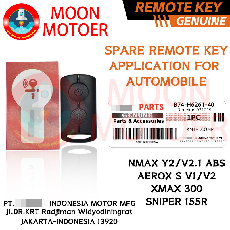 Spare Remote Key (Aerox S V1 V2 / Nmax V2.1 V2/ Sniper 155R / Xmax ...
