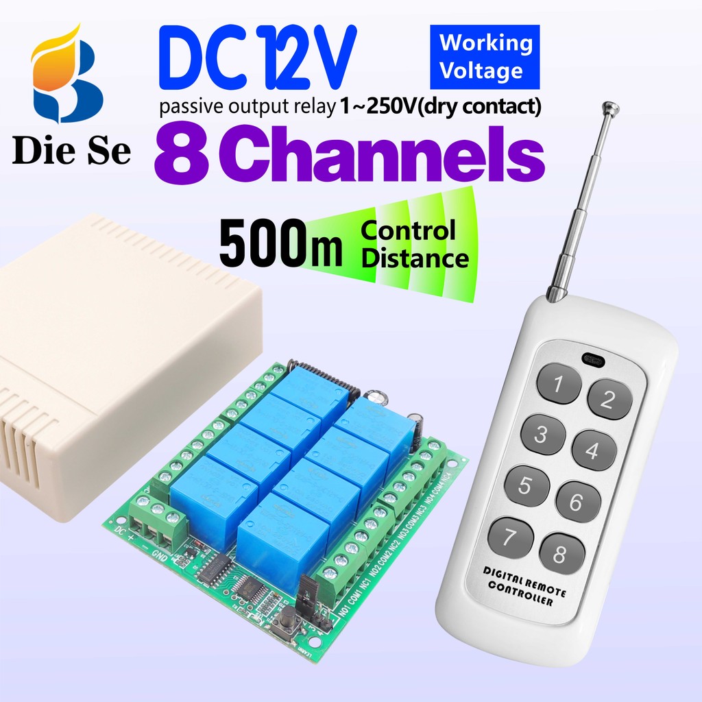 8 channel RF 433MHz Wireless remote control switch ,8 Way DC 12V 10A ...