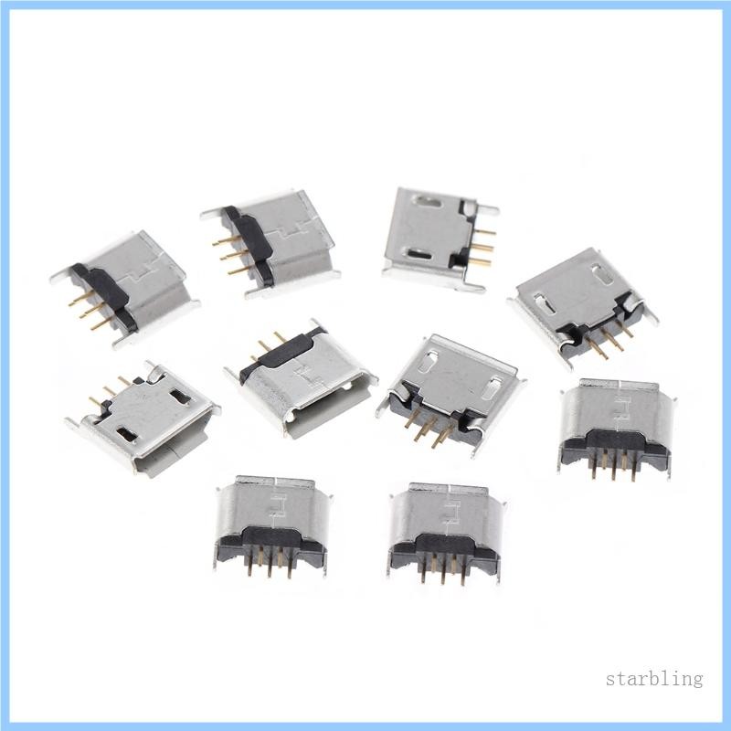 Star 10 Pcs Micro USB Type B Female Socket 180 Degree 5-Pin SMD SMT Soldering Jack | Shopee ...