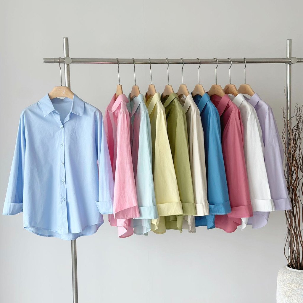C&M Korean Shirt Candy Color Top Long Sleeve Lapel Summer Feminine ...