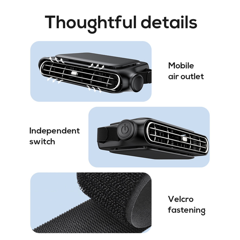 Rechargeable Car Seat Headrest Fan 3000mAh Car fan 3 Speeds Adjustable Cooling Fan 5V/2A usb ...