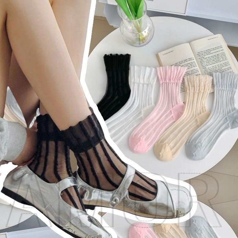 Crystal Vertical Stripes Silk Stockings - Medium Tube Sock - Lace Mesh ...