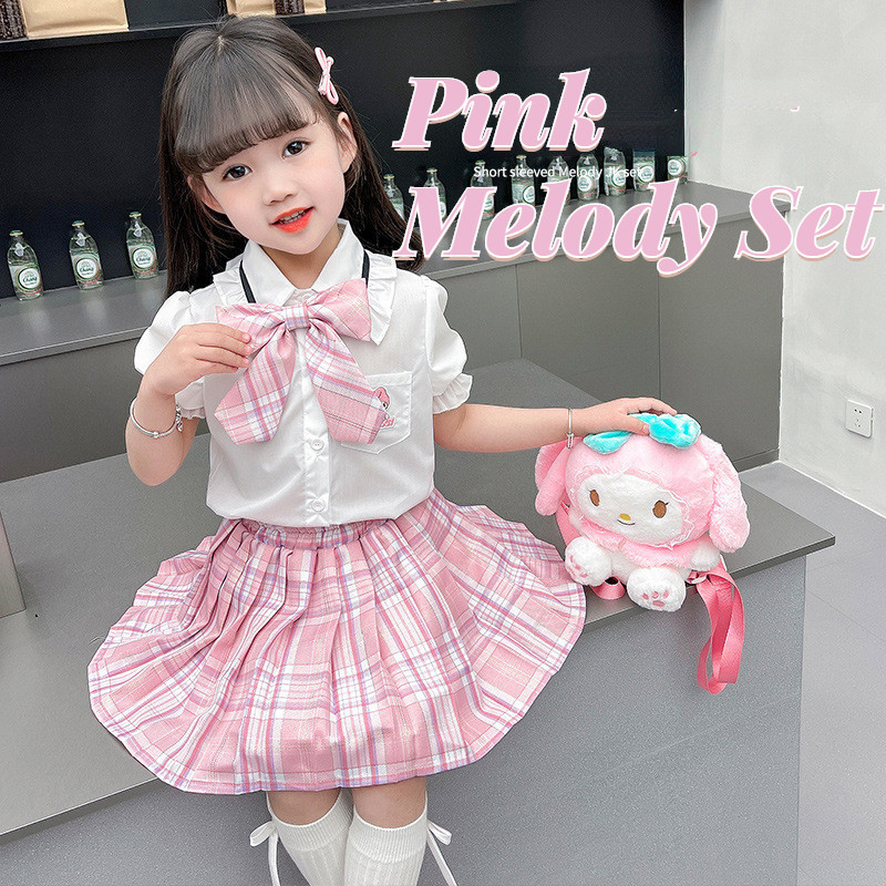 Cute JK Clothes for Kids Gilr Sweet Pink Melody Top Skirt Bowknot ...