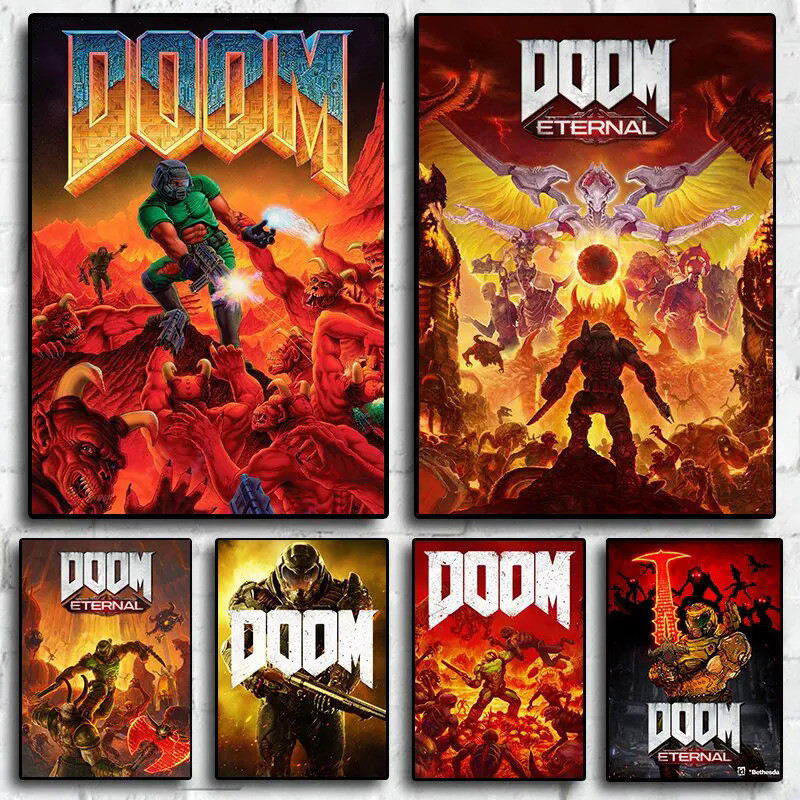 DOOM Classic Video Game Poster - Ultimate Canvas Wall Art for Living ...
