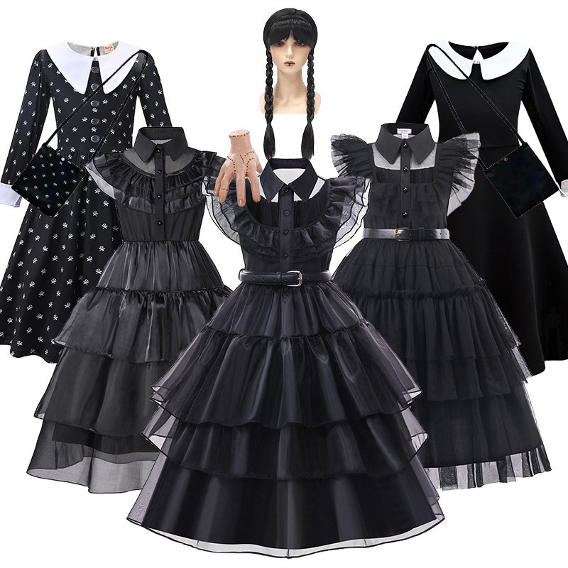 Girls Wednesday Dress Children Addams Halloween Black Family Clothes ...
