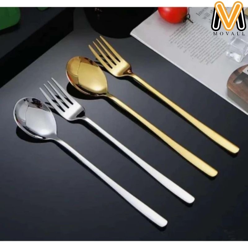 Movall Korean Cutlery Korean Style Flatware Stainless Steel Dining Spoon and Fork | Shopee ...