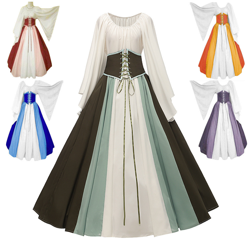 Halloween COS Medieval Renaissance Ladies One-Piece Long Dress Stage ...