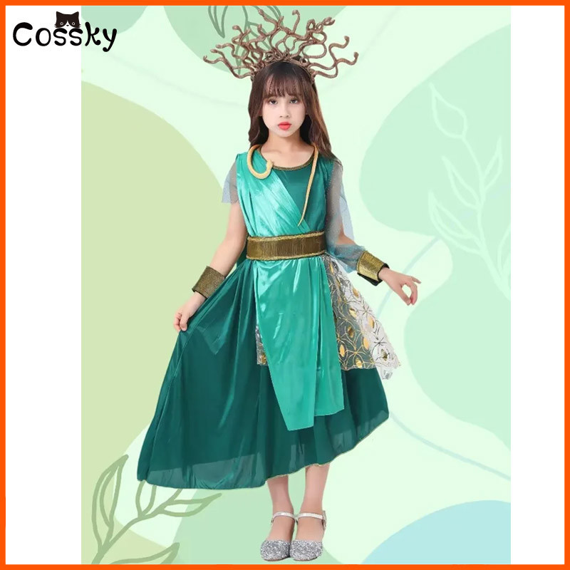 Girl Greek Myth Medusa Cosplay Costume Green The Curse of The Gorgons ...