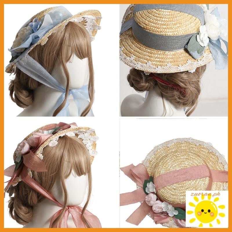ZUOO Girl Vacation Beach Sun Flat Hat Travel Flat Bonnets Summer Straw ...