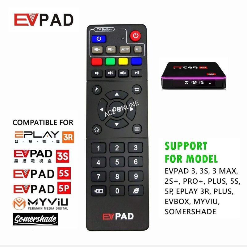EVPAD TV Remote Control Compatible with EPLAY 3R/ EVPAD 3S/MY/5S/5P TV ...