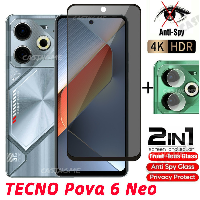 TECNO Pova 6 Neo 2024 Private Tempered Glass Anti-Spy Full Cover Screen Protector Anti Peek ...