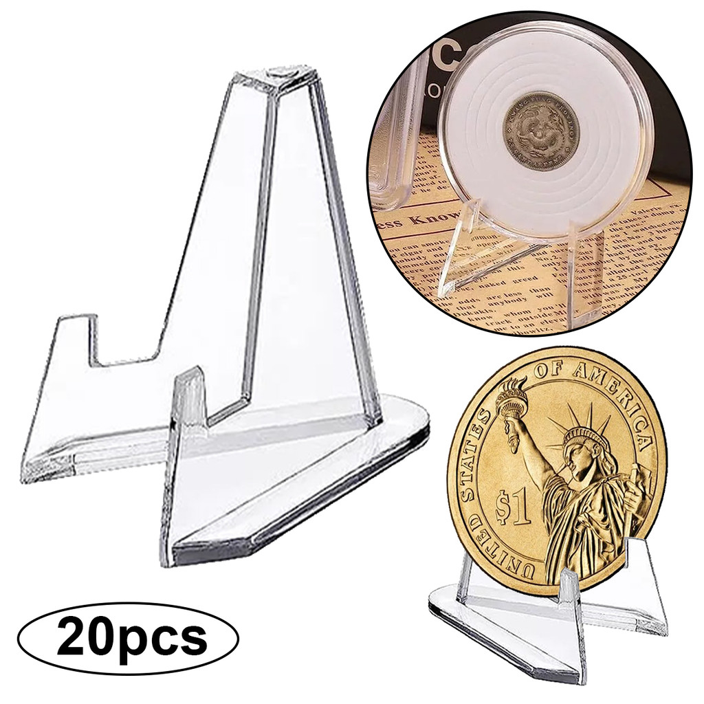 20 Pcs Clear Acrylic Coin Display Stand Holders Small Easel Trading ...