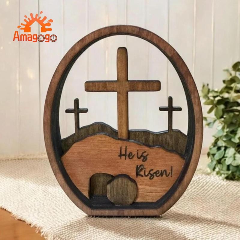 Amagogo Easter Desktop Decoration He IS Risen Cabinet Home Decor Crafts ...