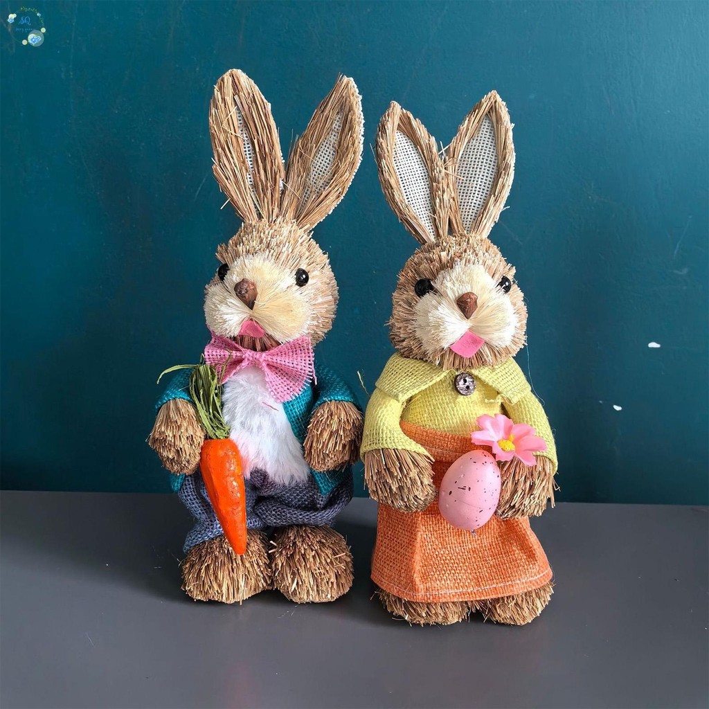 Straw Bunny Figurine Tabletop Decor Classic Exquisite Desktop Bunny ...