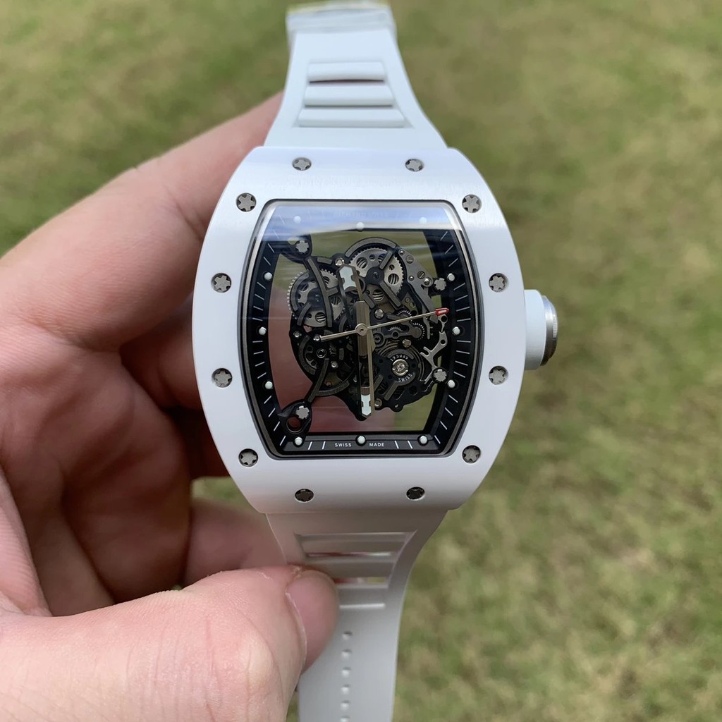KU Richard Mille Watch RM055Manual Mechanical White Ceramic Case Rubber ...