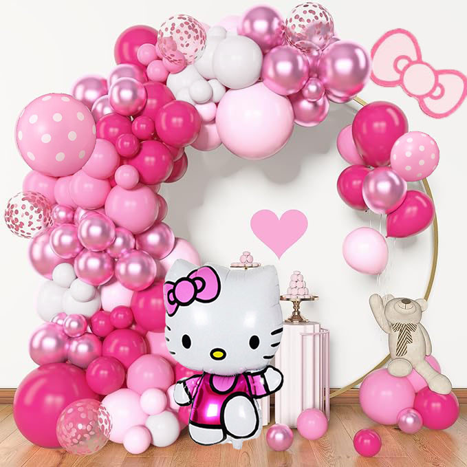 Hello Kitty Theme Pink Balloons Set for Girls Girlfriend Happy Birthday ...