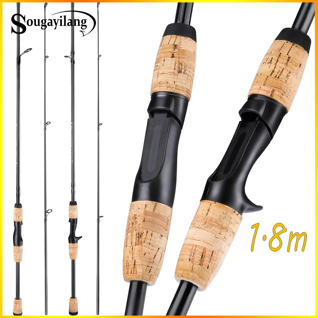 Sougayilang Carbon Fishing Rod 2 Sections 1.8M Casting Spinning Fishing Rod with Wooden Handle ...