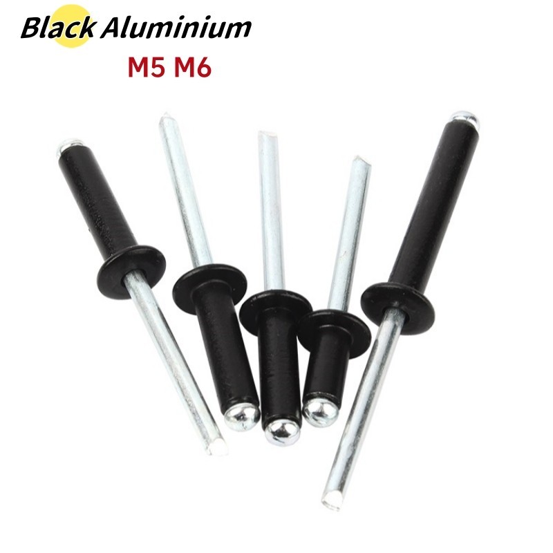 M5 M6 Black Aluminium Blind Pop Rivets Mushroom Head Break Mandrel ...