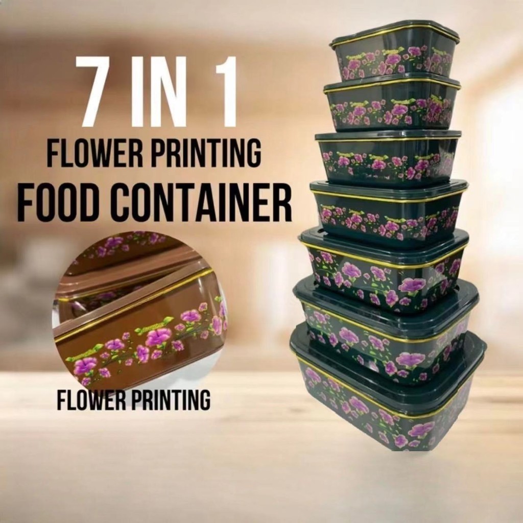 SF_ 7 in 1 Set Floral Flower Print Food Container With Lids Containers ...