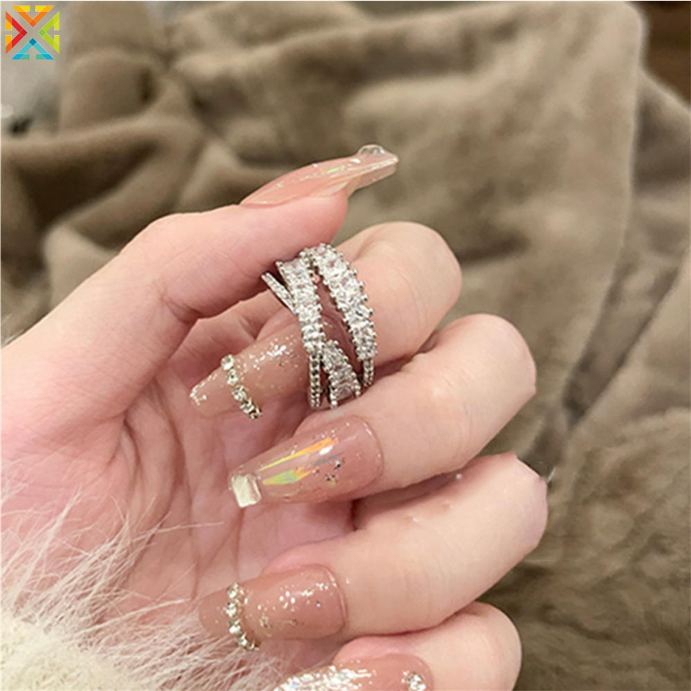 Zircon Cross Multi-layer Open Ring Light Luxury Niche Index Finger Ring ...