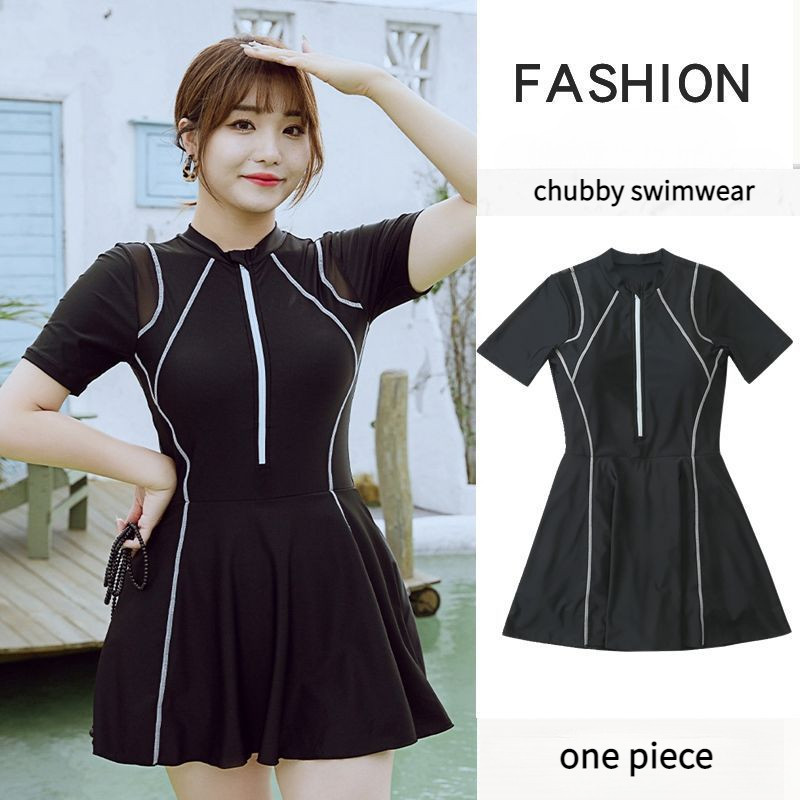 chubby One-Piece Swimsuit plus Size 2024 New Conservative Sports Dress ...